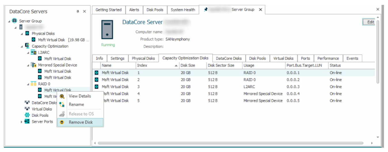 Removing a Disk or Device from Capacity Optimization (Inline Deduplication and Compression)